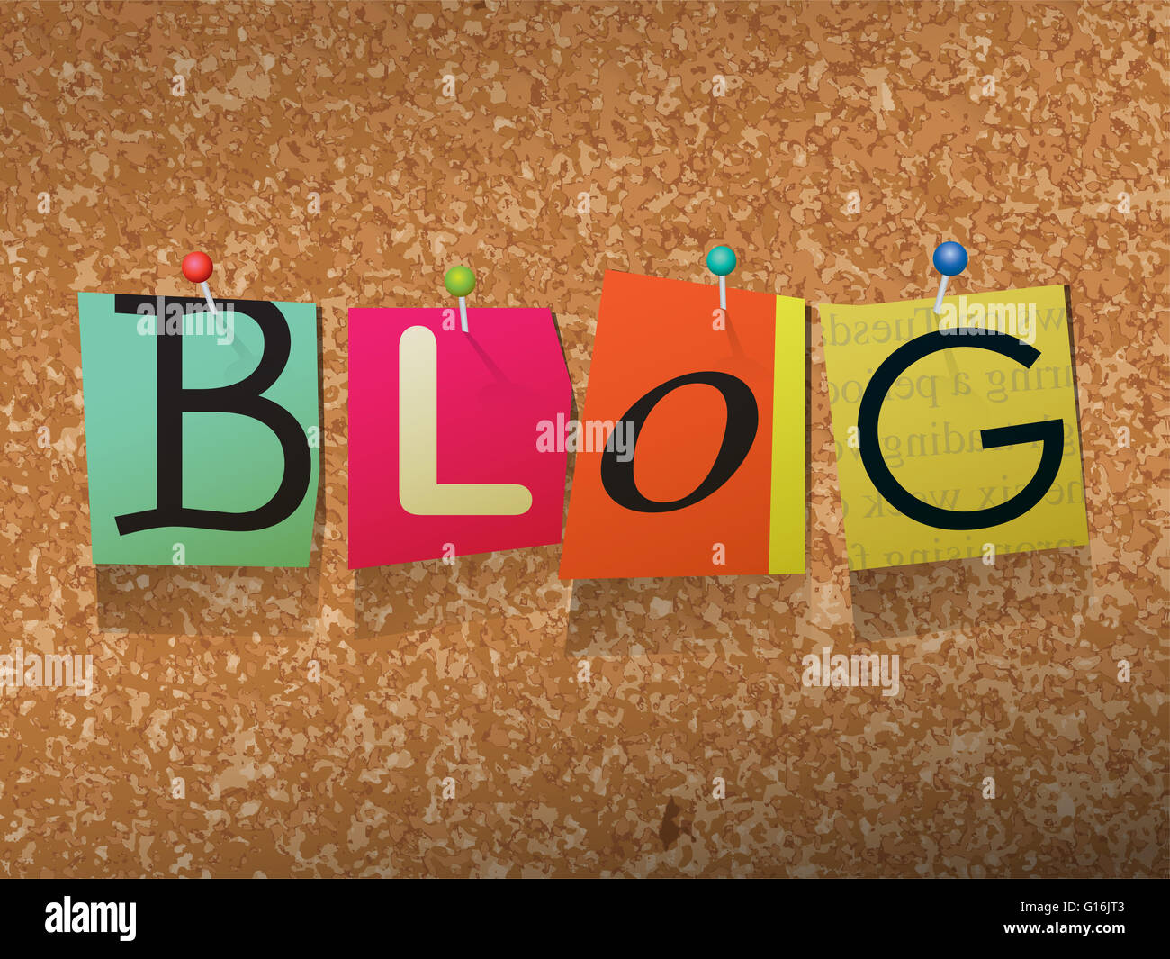 The word "BLOG" written in cut ransom note style paper letters and ...