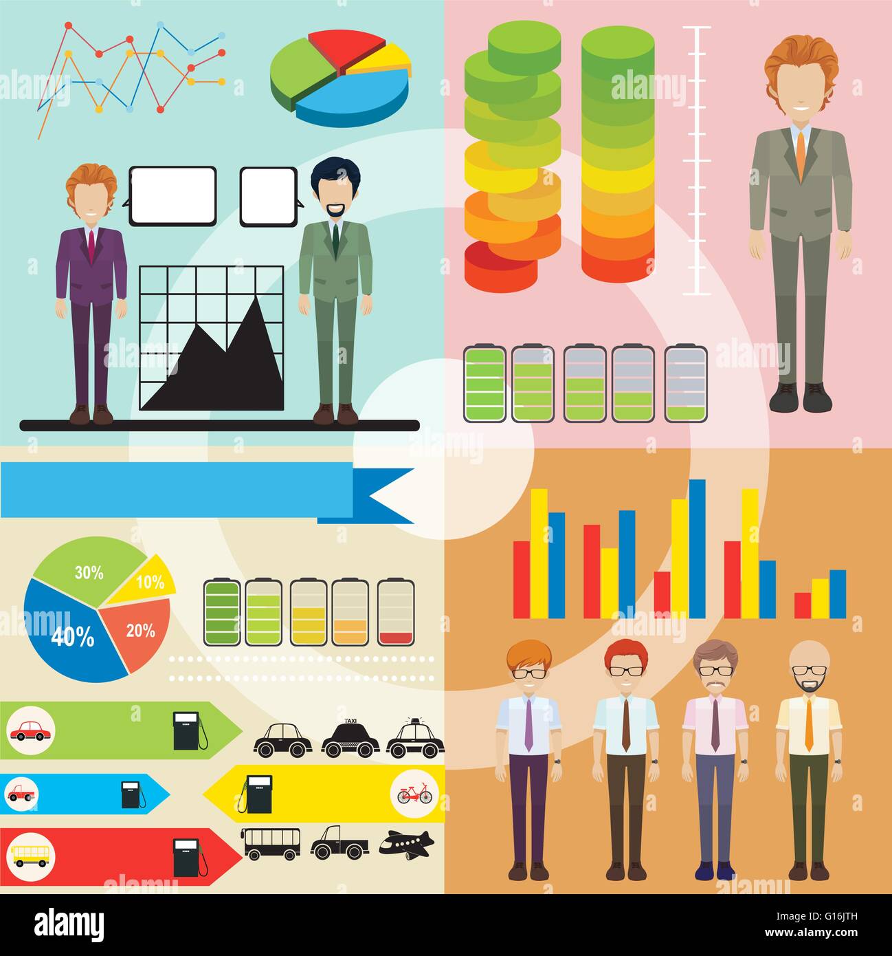Infographic with people and different kind of graphs Stock Vector Image ...