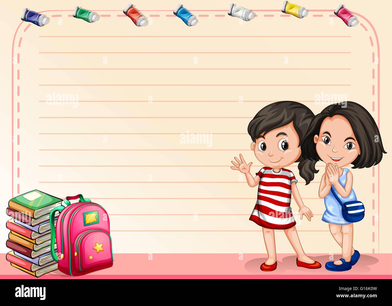 Line paper with girls and books illustration Stock Vector Image & Art ...