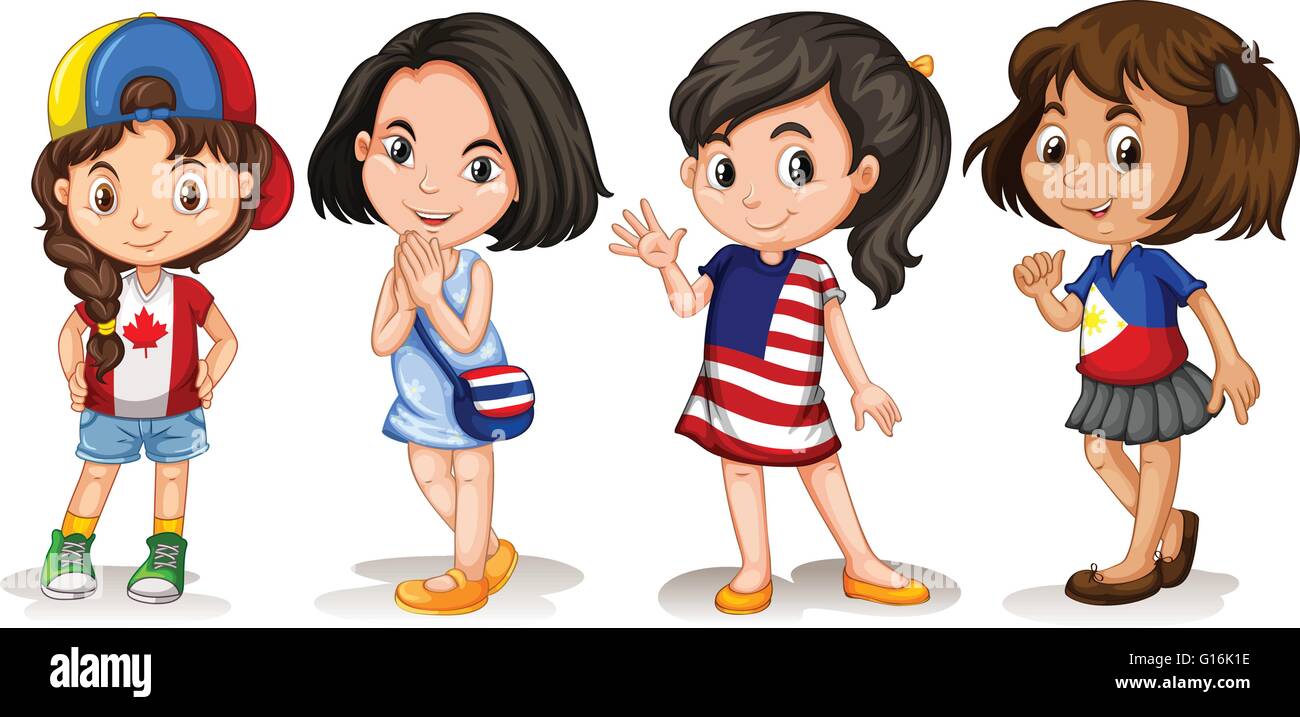 Girls from different countries illustration Stock Vector Image & Art ...