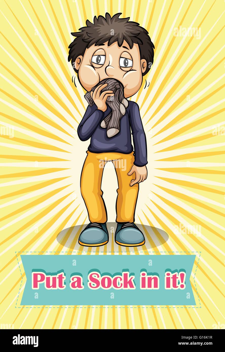 Man putting sock in his mouth illustration Stock Vector Image & Art - Alamy