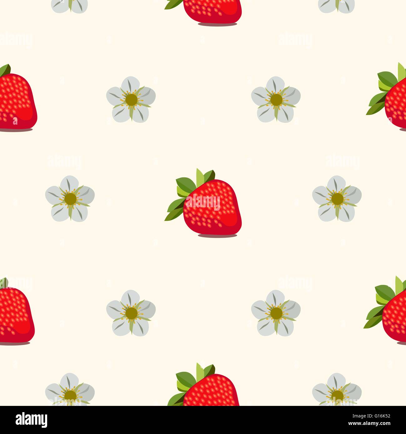 Seamless pattern strawberry flower white, vector Stock Vector Image ...