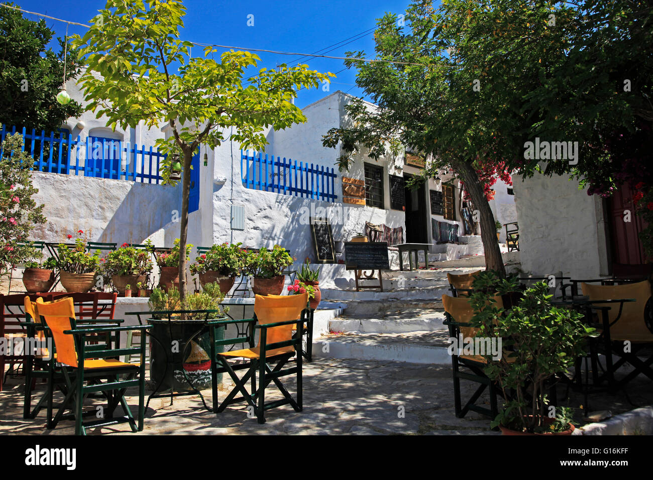 Square in Chora town, Amorgos, Greece Stock Photo - Alamy