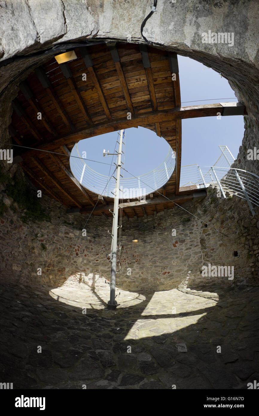 Architectural interior space wide view of the central circular stone ...
