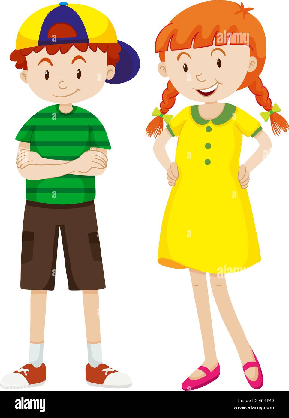 Boy and girl with happy face illustration Stock Vector Image & Art - Alamy