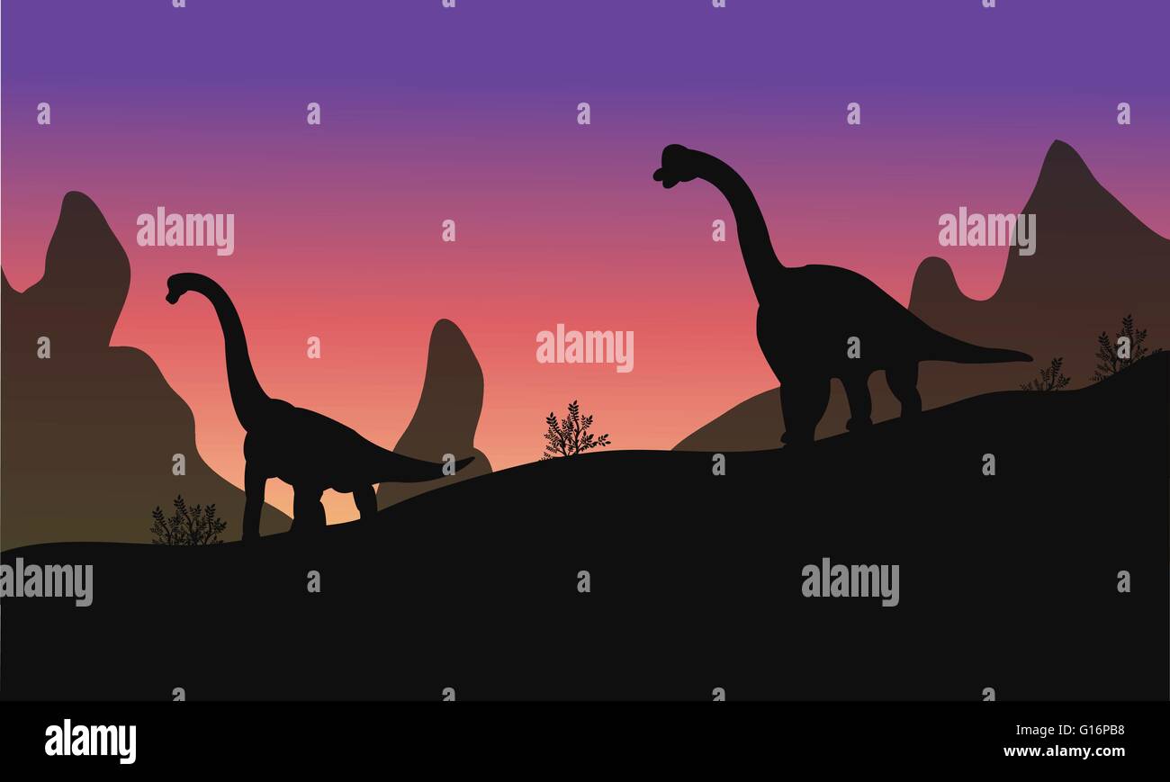 Silhouette of brachiosaurus with purple backgrounds Stock Vector Image ...