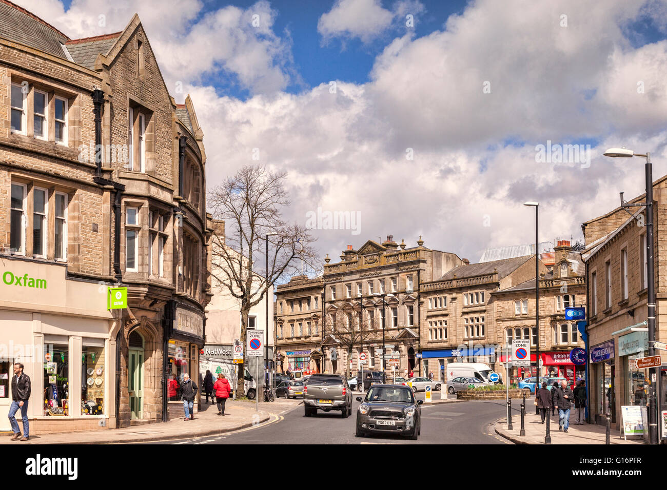 The centre of Skipton, North Yorkshire, England, UK, on a bright Stock ...