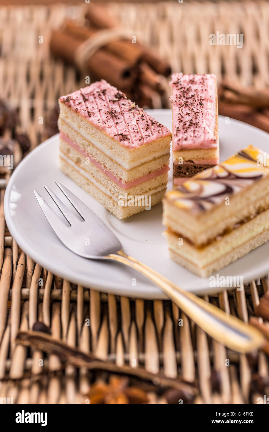 Layered cakes with different cream Stock Photo - Alamy
