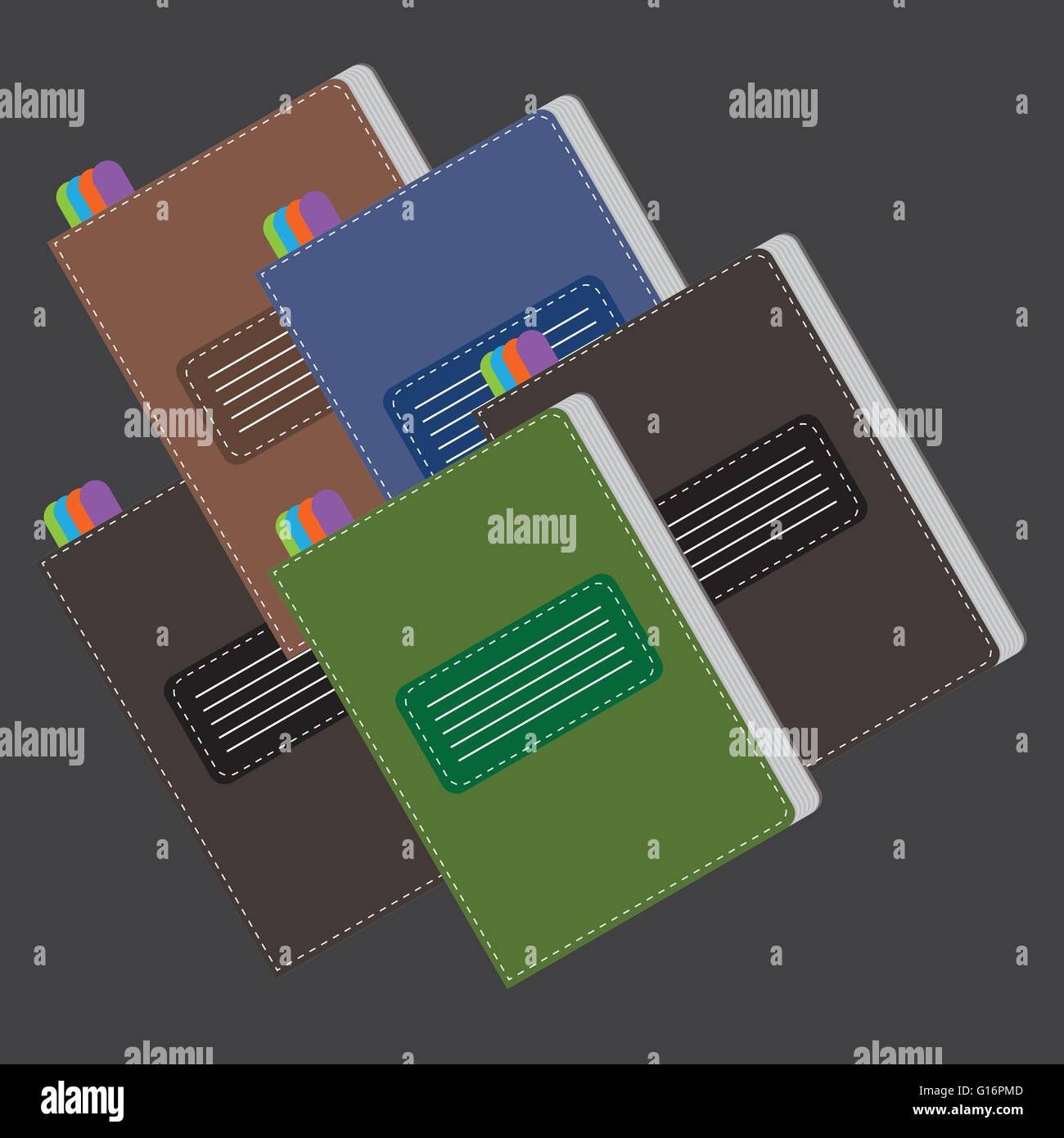 A set of colored writing notebooks card with colored marks, over a ...