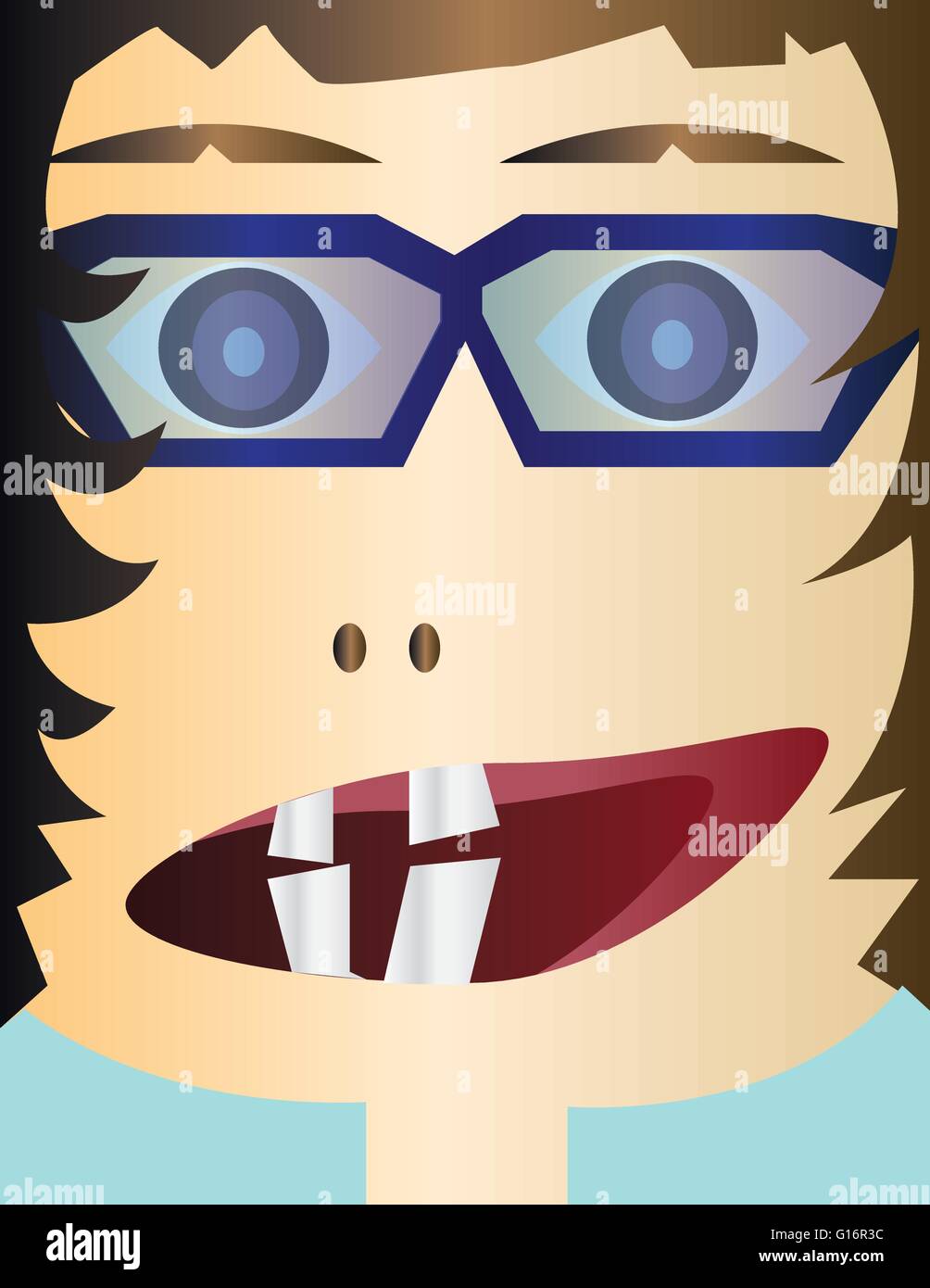 Creepy kid head cartoon character with glasses and an open mouth with ...
