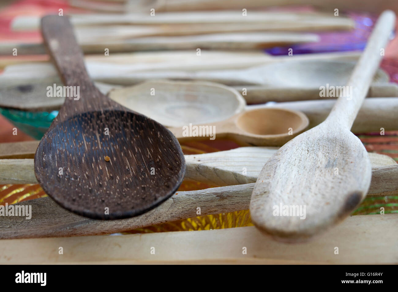 series of wooden spoons arranged in series Stock Photo - Alamy