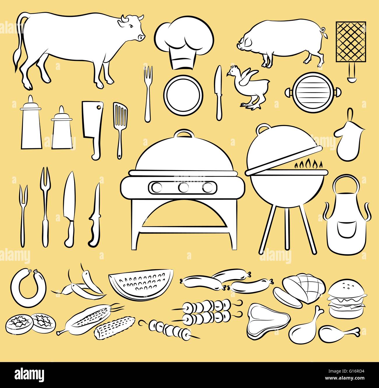 vector illustration of barbecue icons set in line art mode Stock Vector ...
