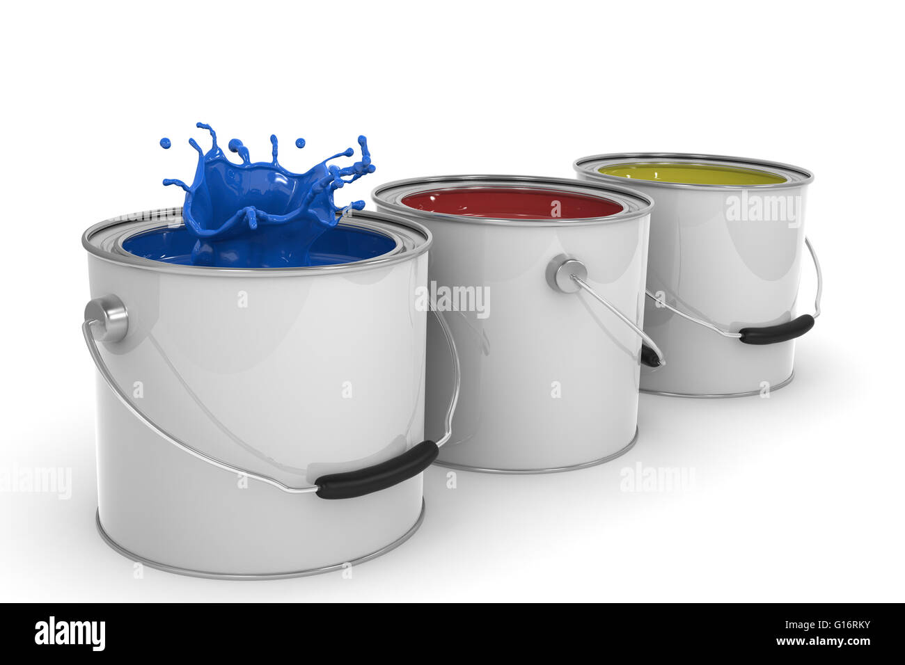 3D image of three paint cans isolated on white Stock Photo - Alamy