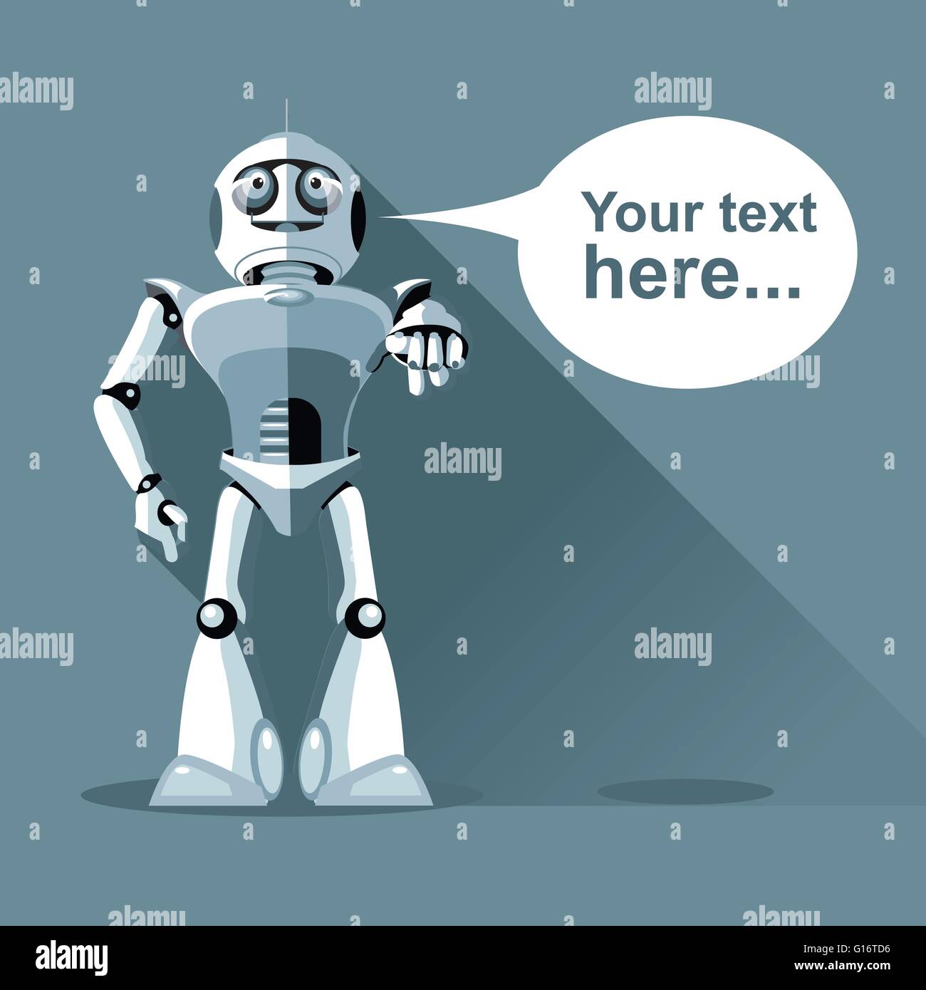 Silver humanoid robot presenting info graphic. Digital background ...