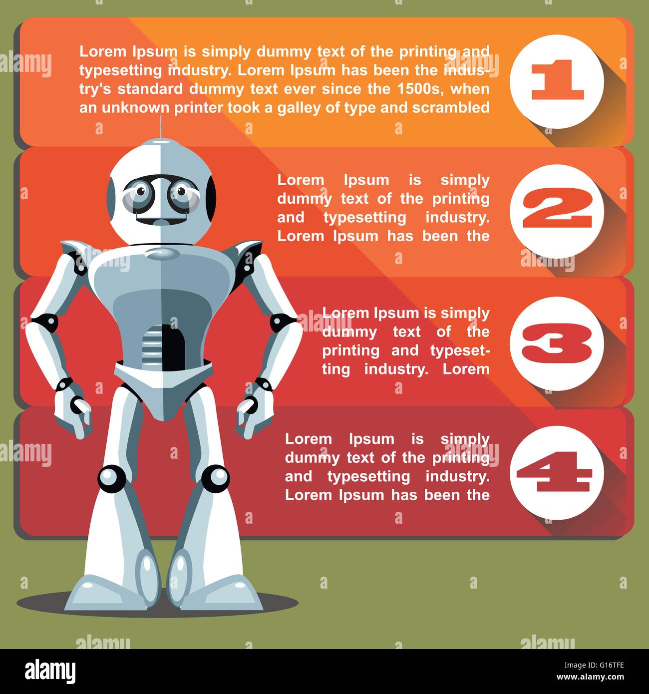 Silver humanoid robot presenting info graphic. Digital background ...