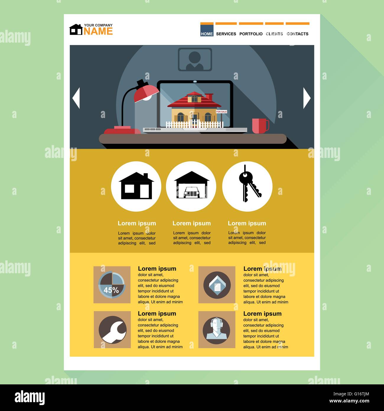 House building company web site theme layout. Digital background vector ...