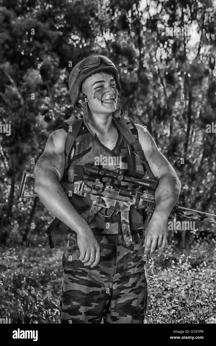 Man aiming rifle in Black and White Stock Photos & Images - Alamy