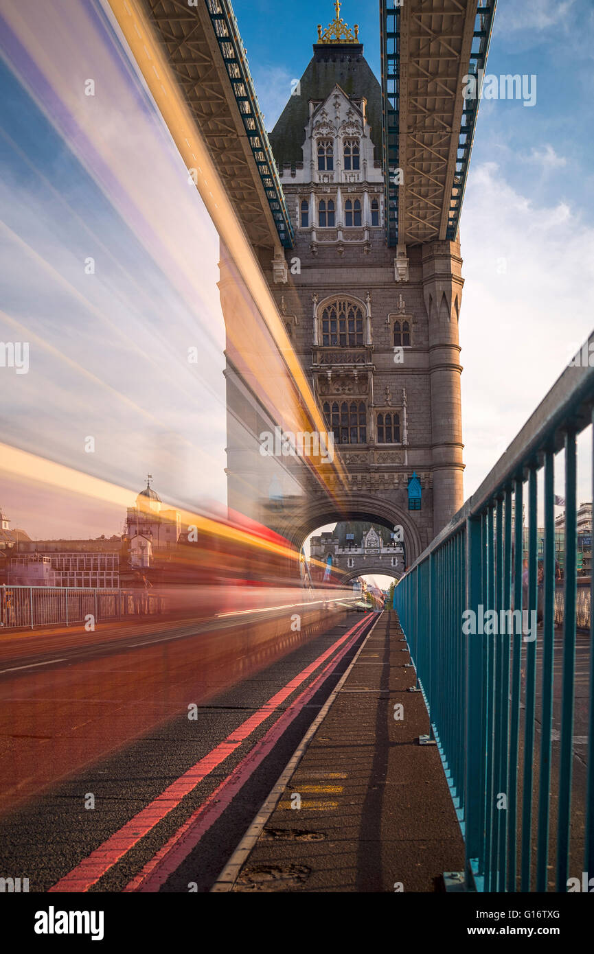 Tower Bridge, London, with blurred traffic Stock Photo - Alamy