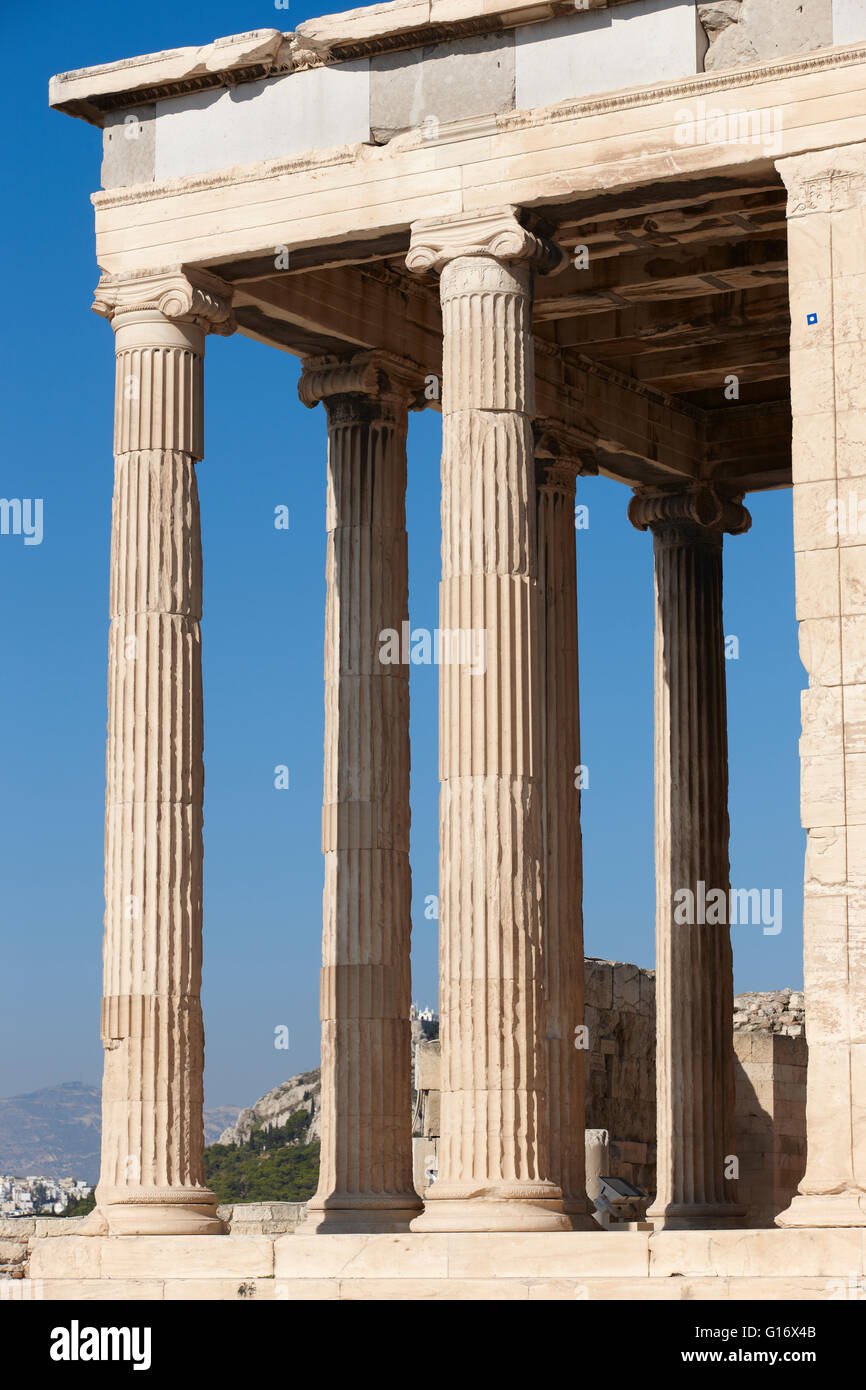 Acropolis of Athens. Erechtheion columns. Greece. Vertical Stock Photo ...