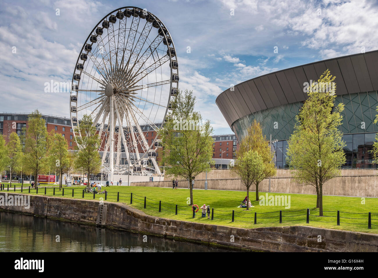 The big wheel and Echo Arena at the Albert Dock complex in Liverpool ...