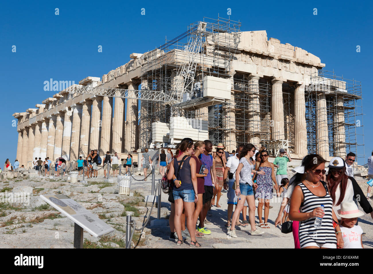 Acropolis of Athens. Parthenon and tourists. Greece. Horizontal Stock ...