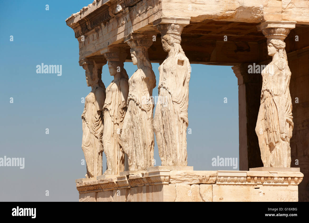 Acropolis of Athens. Caryatids columns. Greece. Horizontal Stock Photo ...