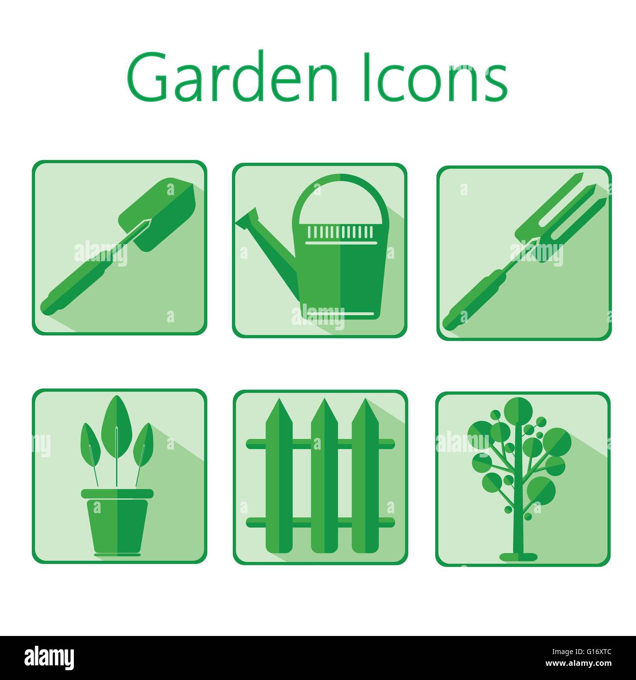 Green gardening icons set over a white background, digital vector image ...