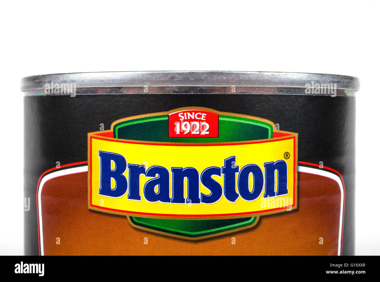 LONDON, UK - MAY 6TH 2016: A close-up shot of the Branston logo on a ...