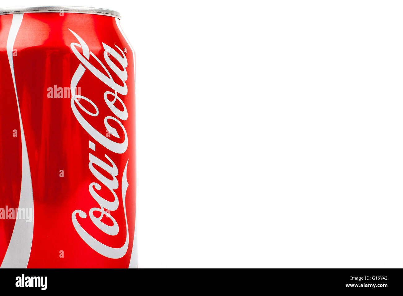 LONDON, UK - MAY 6TH 2016: Abstract view of a can of Coca Cola drink ...