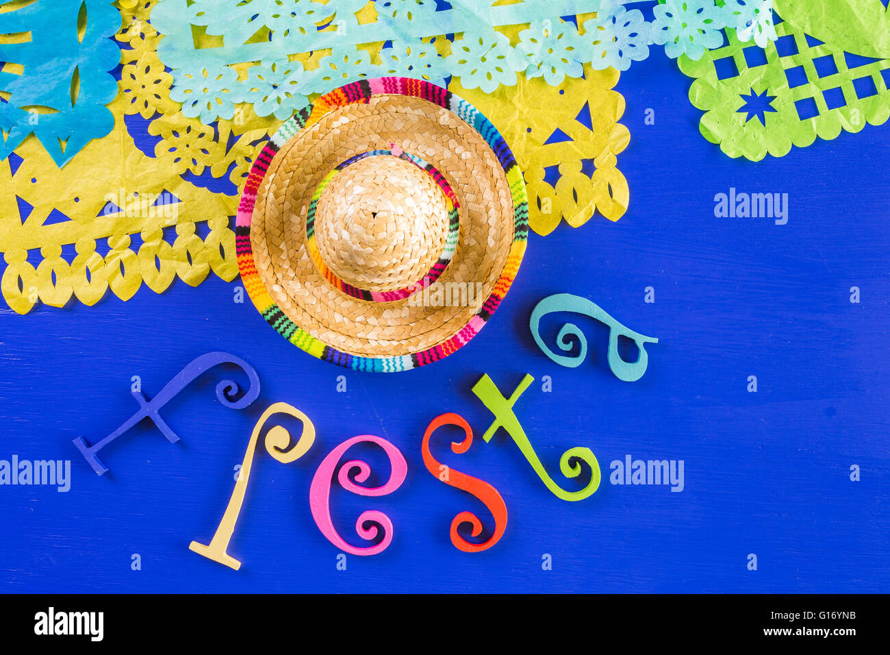 Traditional colorful table decorations for celebrating Fiesta Stock ...