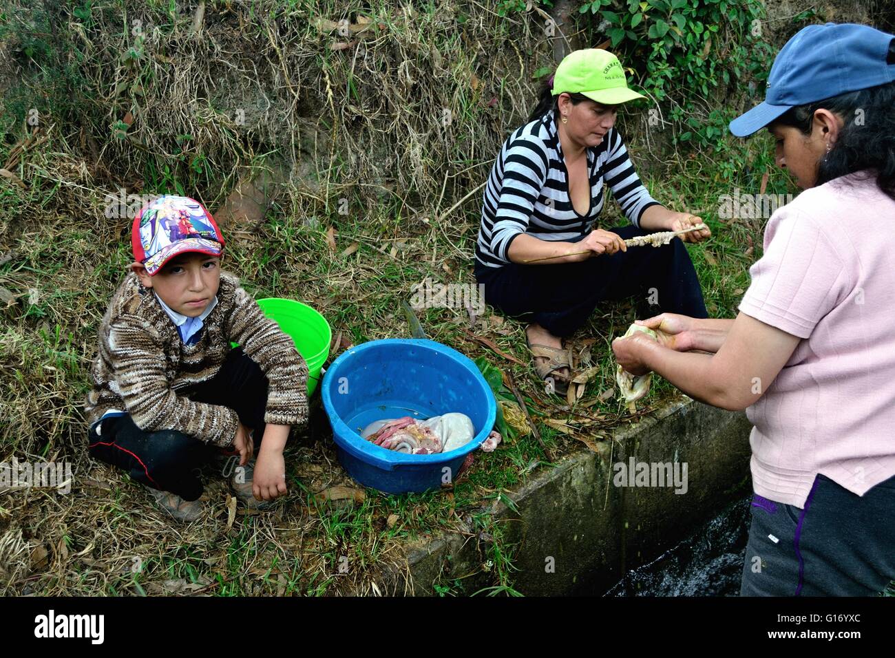 Farmer cleaning sheep intestines in Pulun " Las Huaringas ...