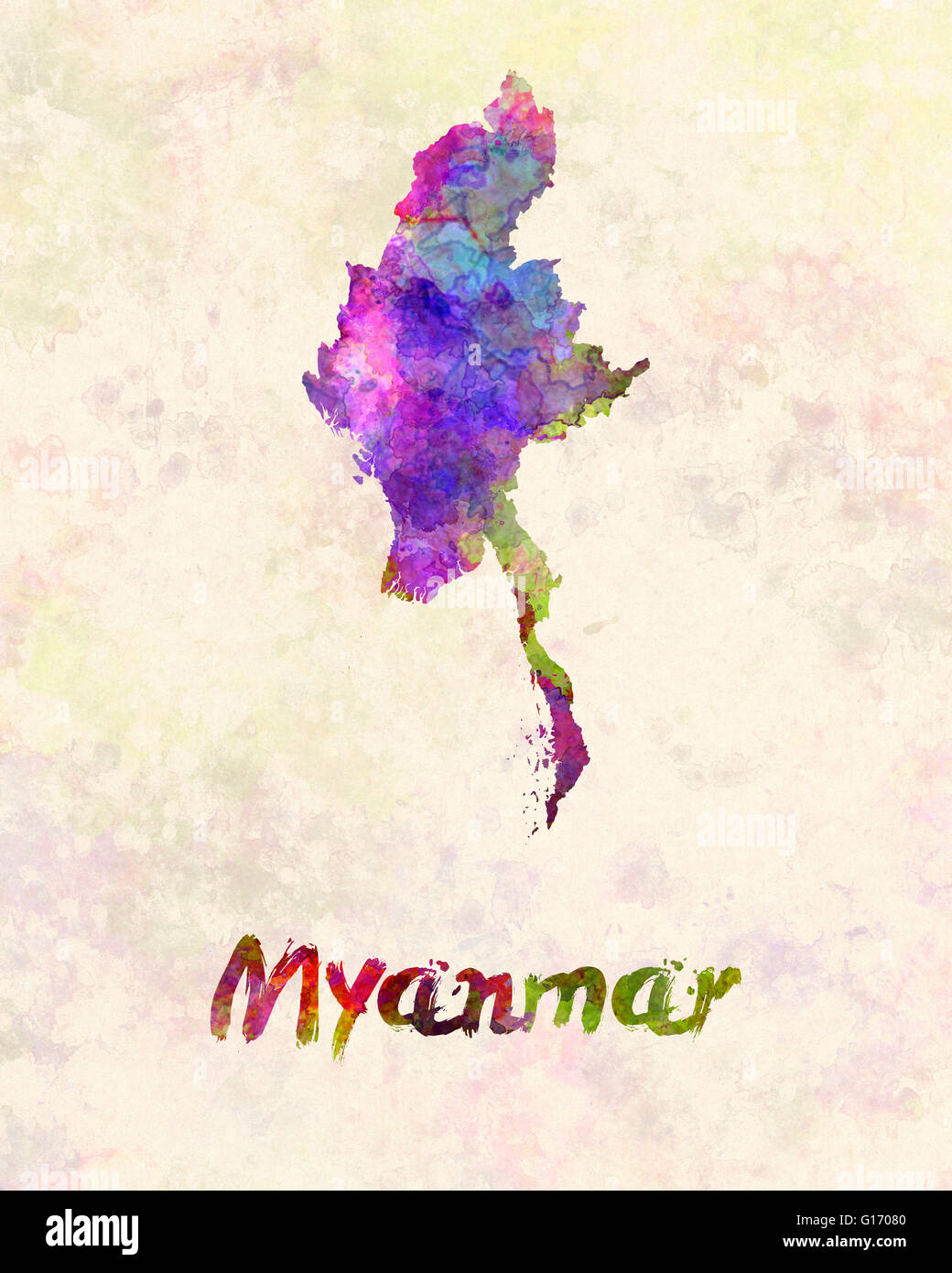 Myanmar in watercolor Stock Photo - Alamy