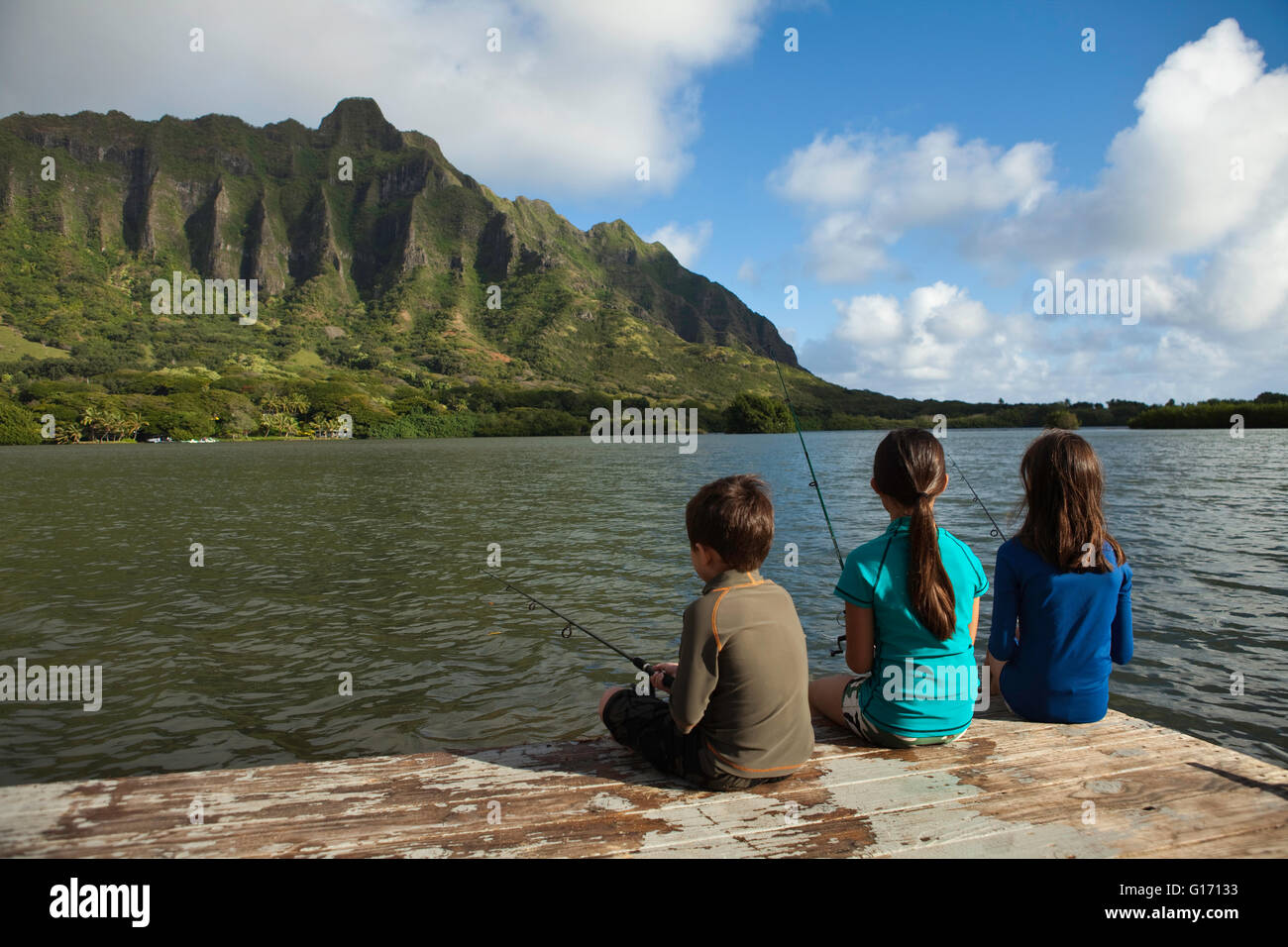 Hawaii, Kualoa Ranch, Fishpond, Fishing Stock Photo - Alamy