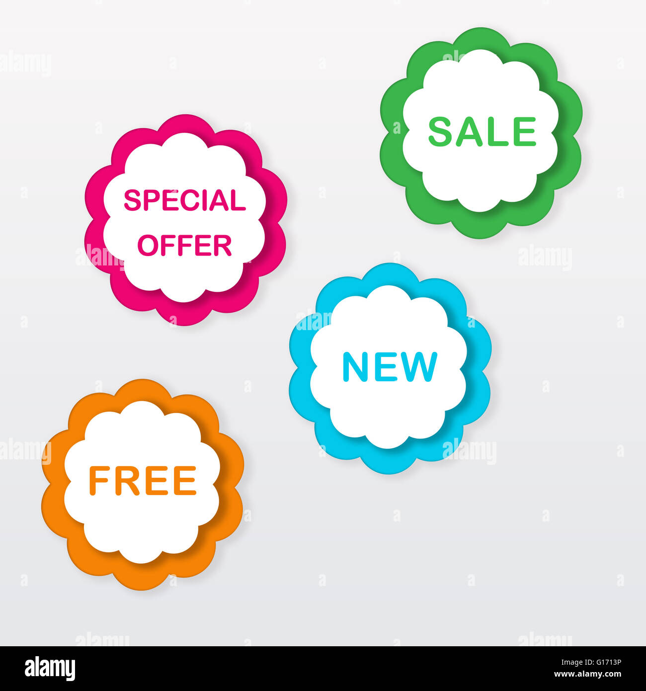 Colorful labels in green, blue, orange and pink colors Stock Photo - Alamy