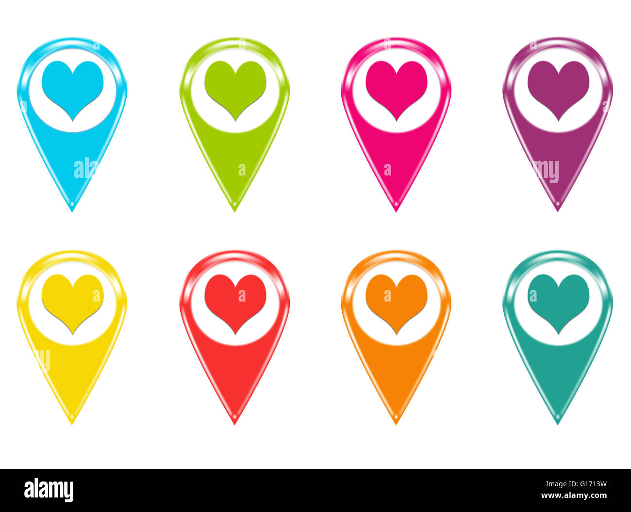Set of icons for markers on maps with heart symbol Stock Photo - Alamy
