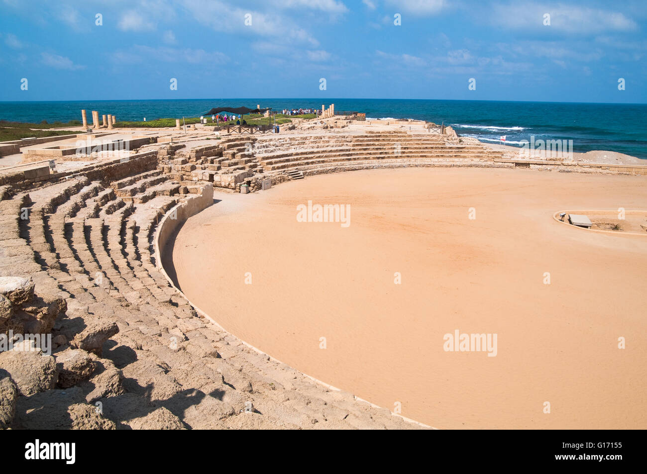 View of the Hippodrome at Caesarea, Israel with the Mediterranean Sea ...