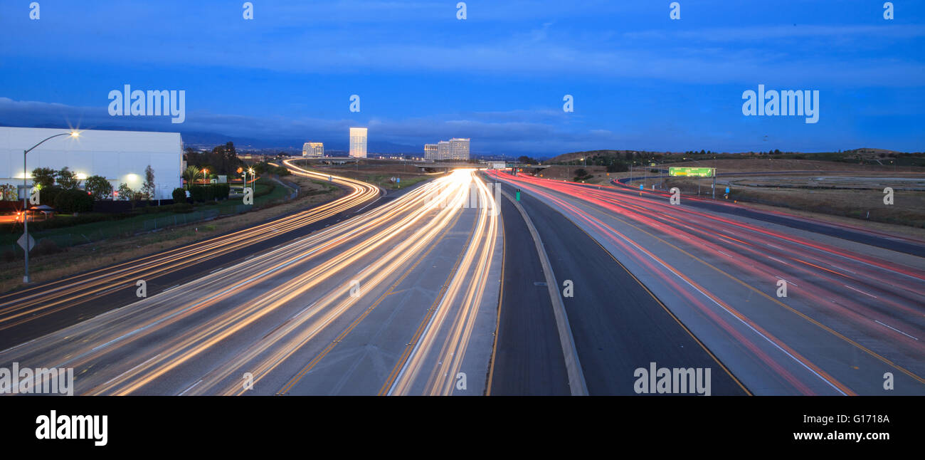 Car Headlights lights on a highway in Southern California, Orange ...
