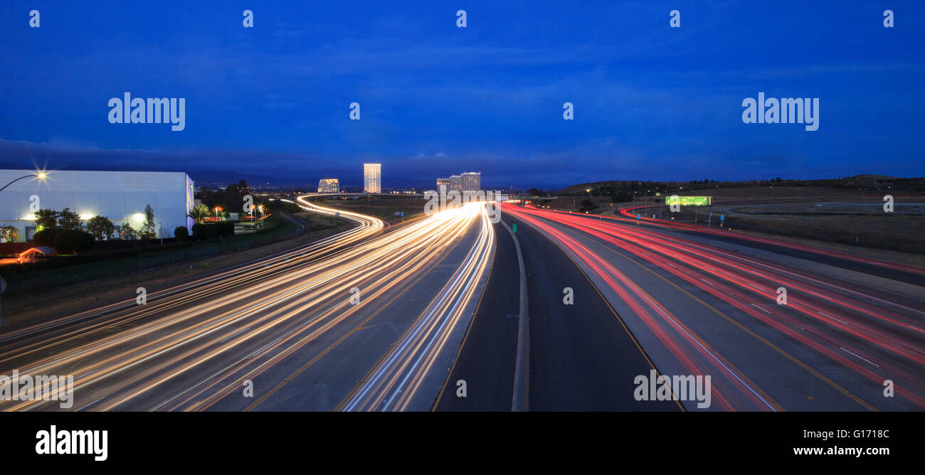 Car Headlights lights on a highway in Southern California, Orange ...