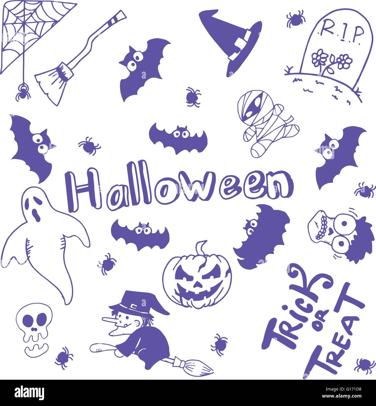 Halloween characters doodle art hi-res stock photography and images - Alamy