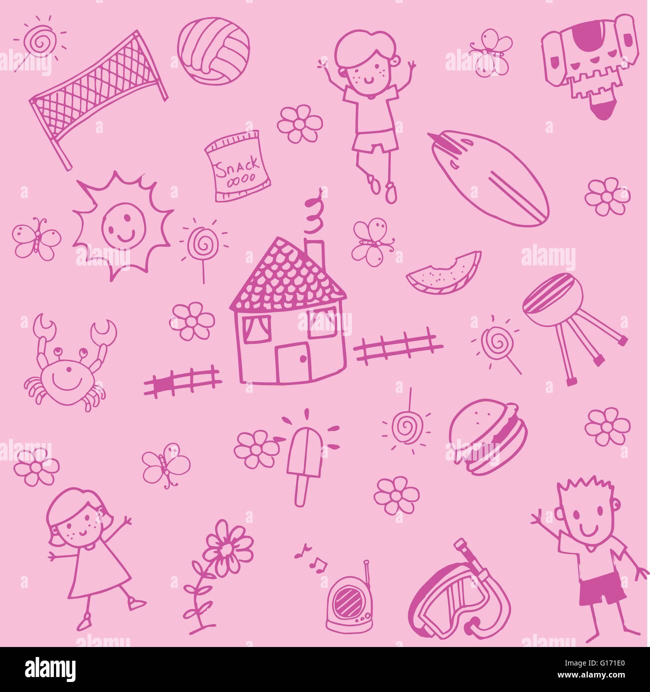 Child drawing sun house Stock Vector Images - Alamy