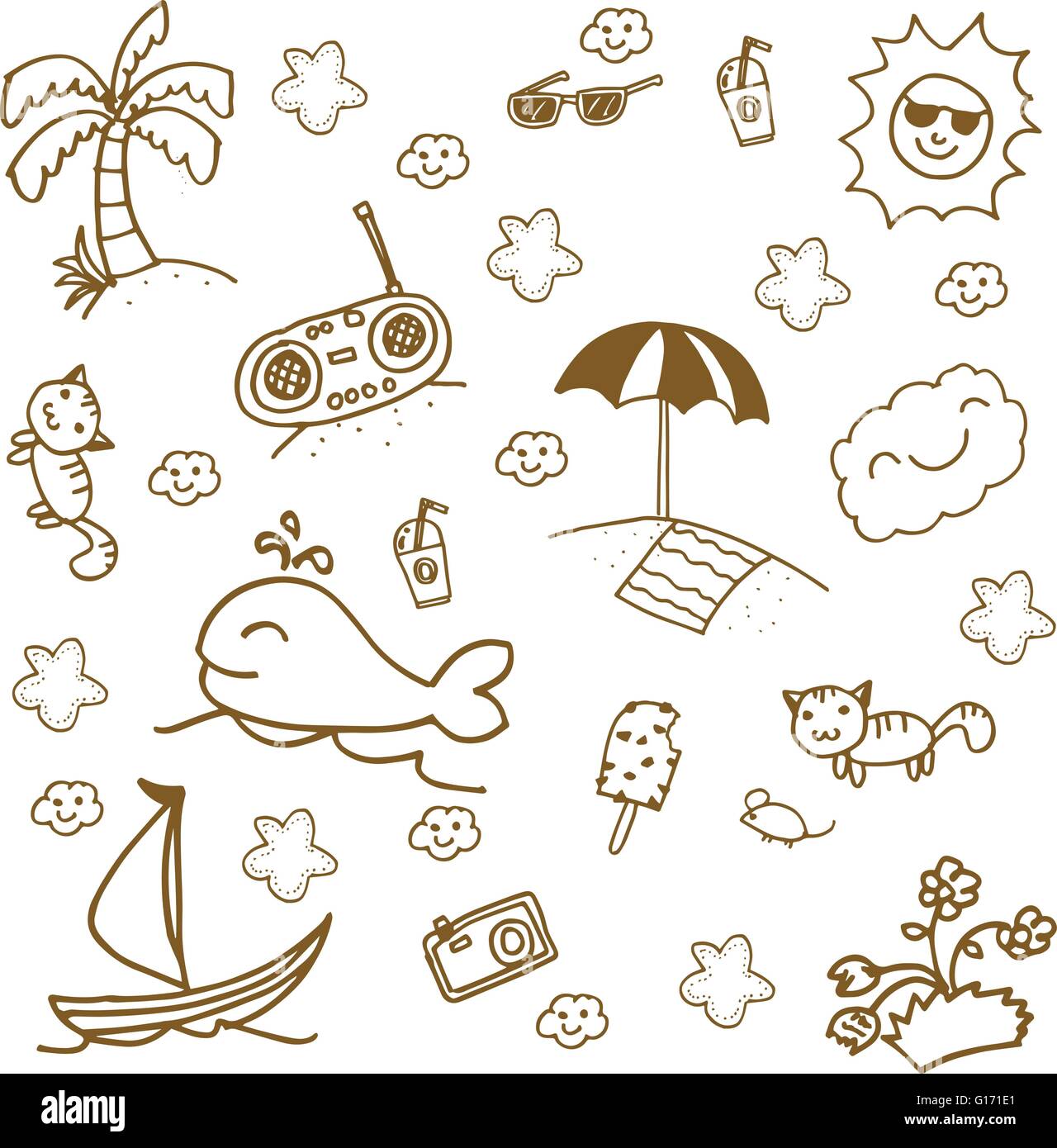 Set beach doodle art Stock Vector Image & Art - Alamy