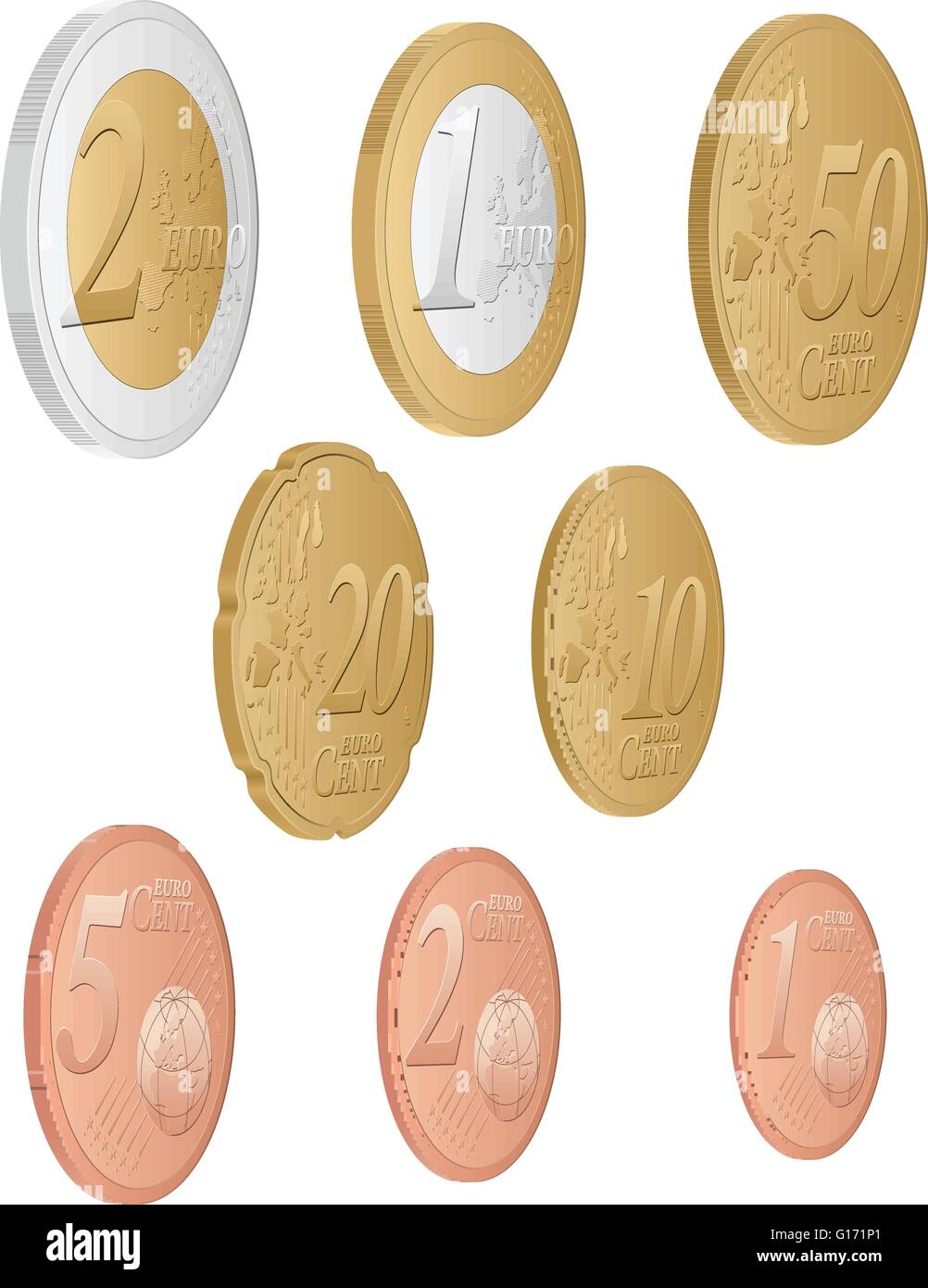 Euro coins set on a white background. Vector illustration Stock Vector ...