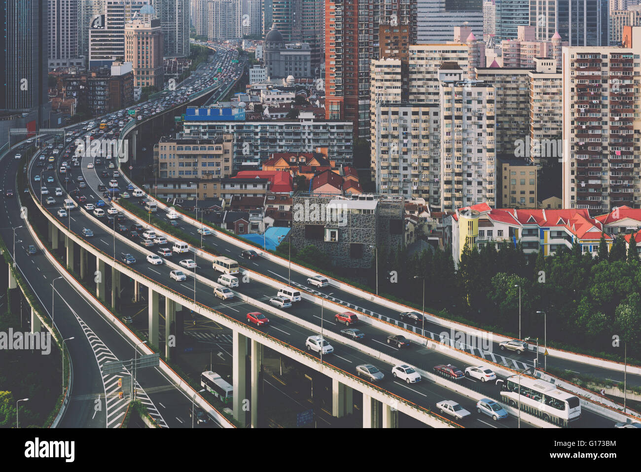 Aerial view of a highway overpass in Shanghai - China Stock Photo - Alamy