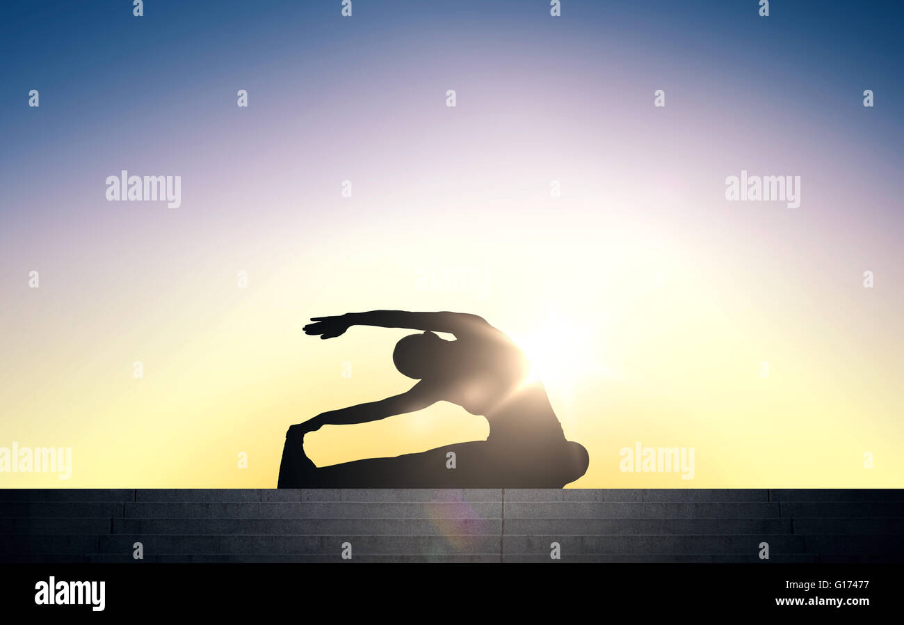 woman doing exercises on stairs over sun light Stock Photo - Alamy