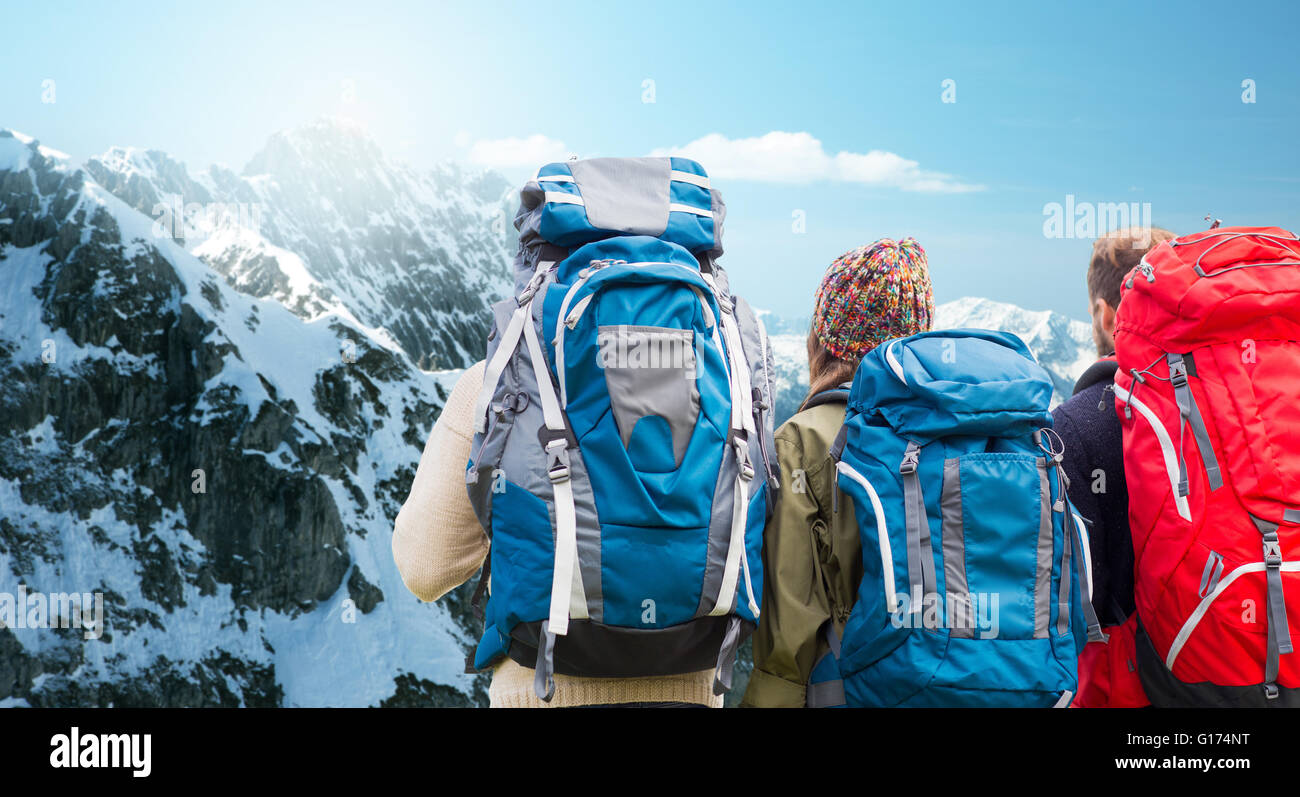 travelers with backpacks hiking in mountains Stock Photo - Alamy