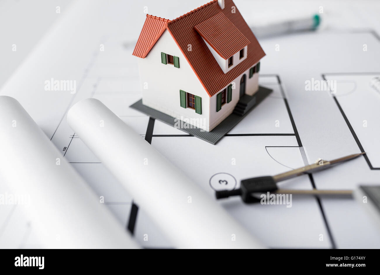 close up of house model on architectural blueprint Stock Photo - Alamy
