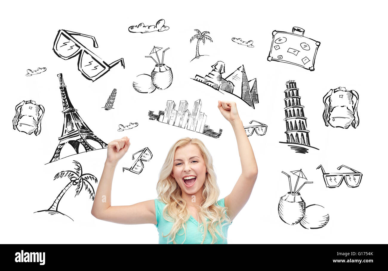 happy young woman or teen girl celebrating victory Stock Photo - Alamy