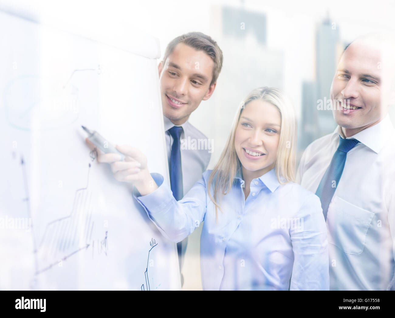 business team with flip board having discussion Stock Photo - Alamy