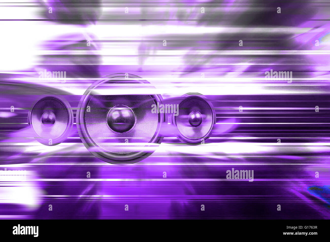 Purple audio speakers and party lights background Stock Photo - Alamy