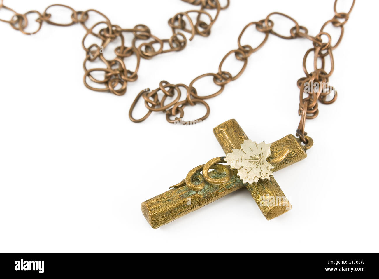 Golden christian cross with chain isolated on white Stock Photo - Alamy